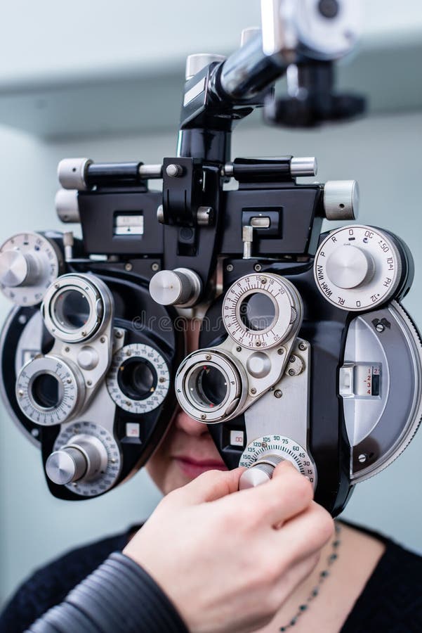 Woman at Optometrist Having Eye Sight Testing Stock Image - Image of ...