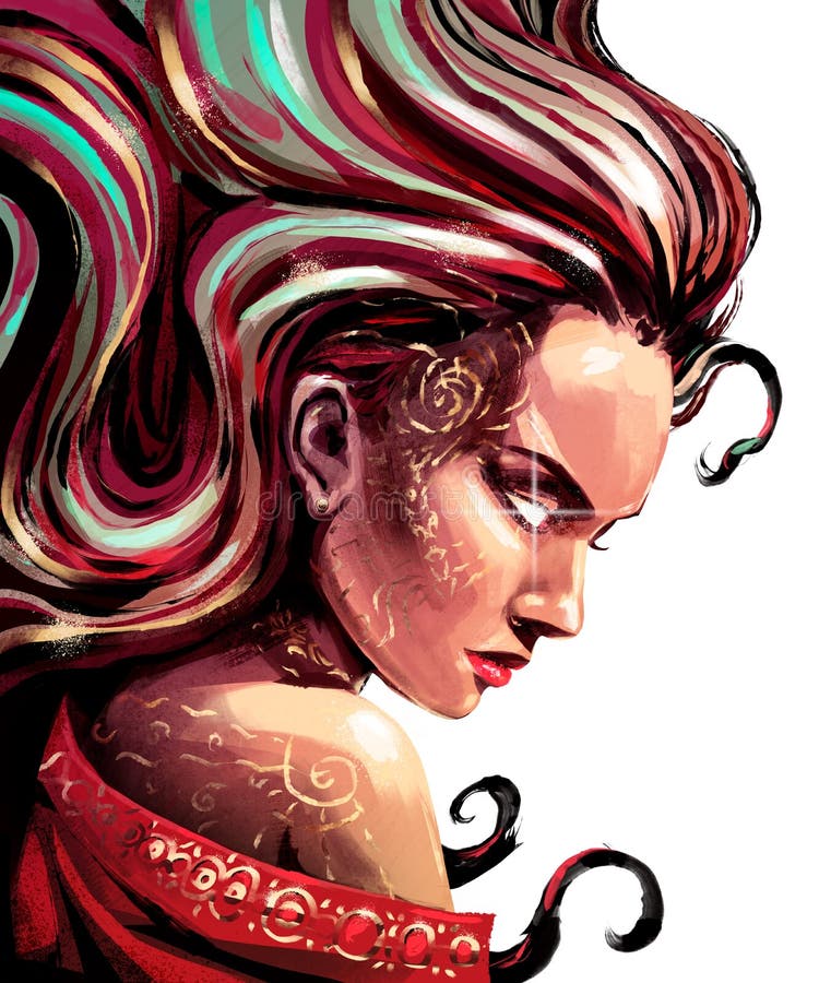 Woman Oracle with Sparks in Eyes Stock Illustration - Illustration of ...