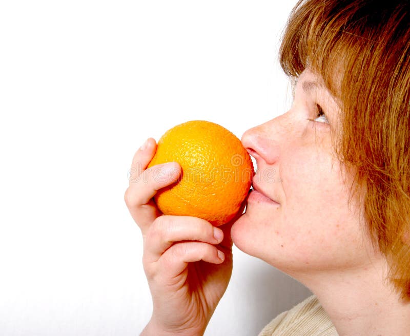Woman with orange stock photo. Image of foods, people - 6366634
