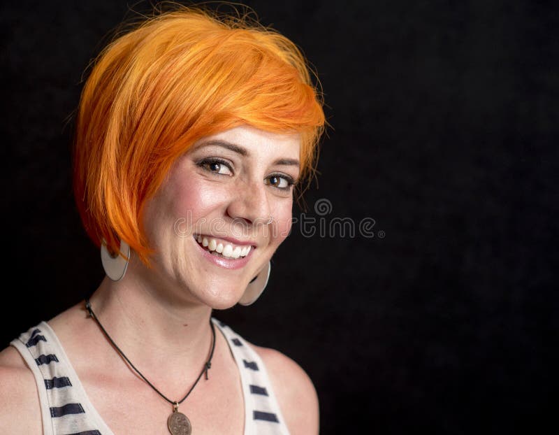Woman with Orange Hair in Studio Shoot Stock Image - Image of glossy ...
