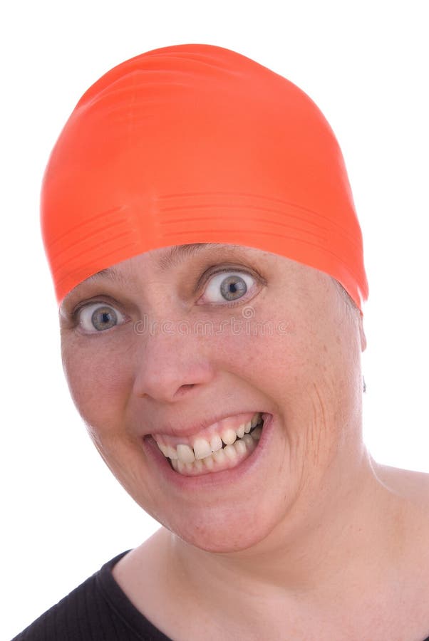 Woman with an Orange Swim Caps Stock Photo - Image of expressive, close ...