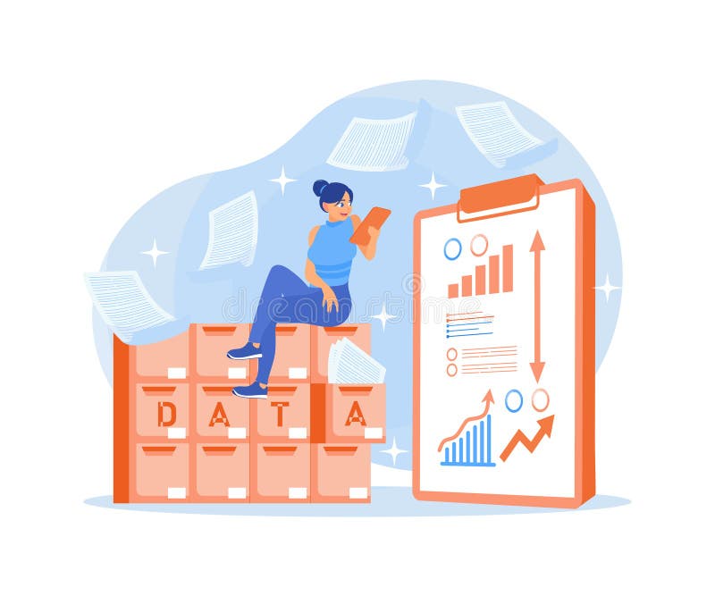 Woman Organizes Data Storage. Store Privacy Data Safely. Data ...