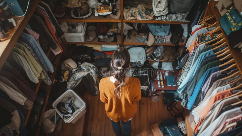 A Woman Organizing Closets, Donating Unused Items Stock Image - Image ...