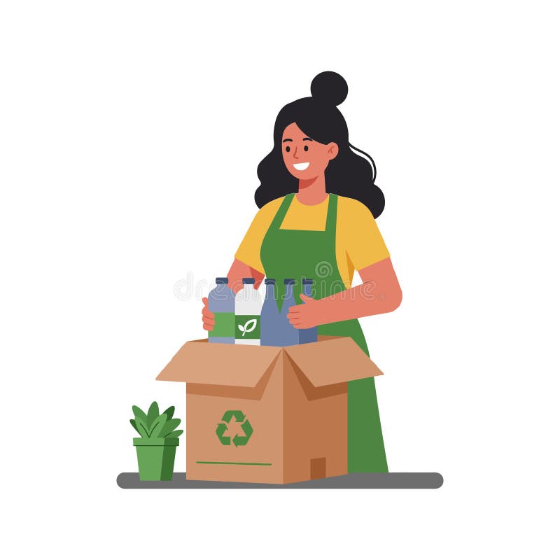 Woman Organizing Recyclable Materials in a Flat Vector Art Style Stock ...