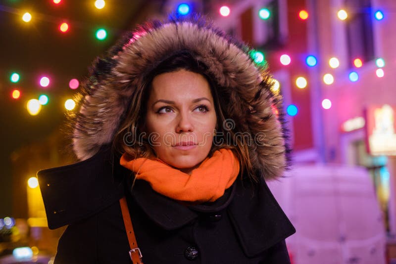 Woman Outdoor on a Cold Winter Evening Stock Image - Image of excursion ...