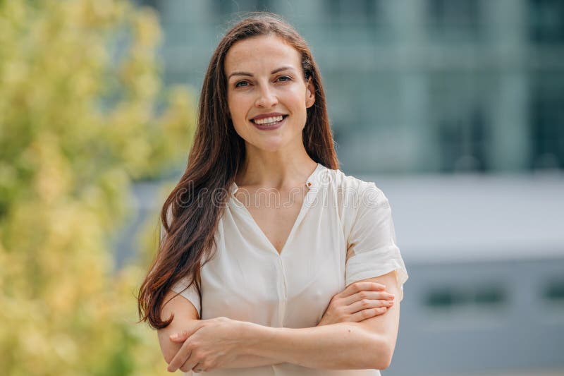 Woman Outdoors Looking at Camera, Confidence Stock Image - Image of ...