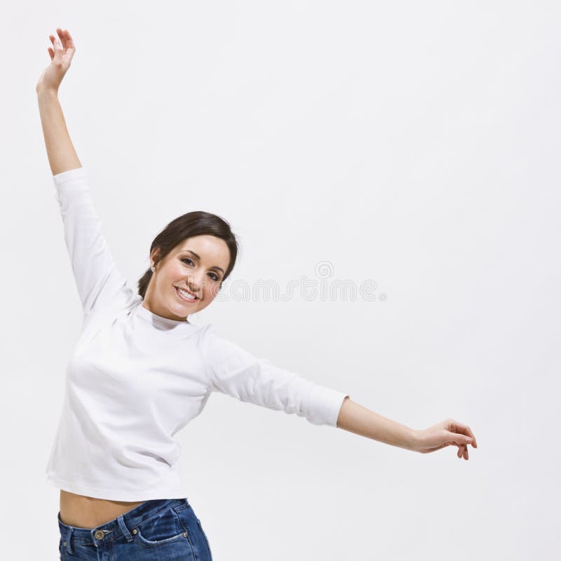 Woman with Outstretched Arms Stock Image - Image of long, diverse: 9913359