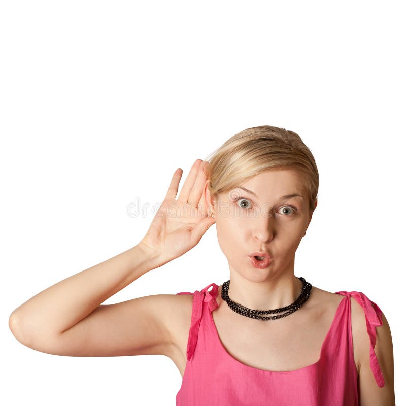 Woman Overhearing Something Stock Photo - Image of expressing ...