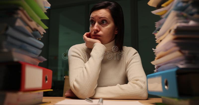 Woman Overloaded with Tasks Connected with Documents in Folders Stock ...