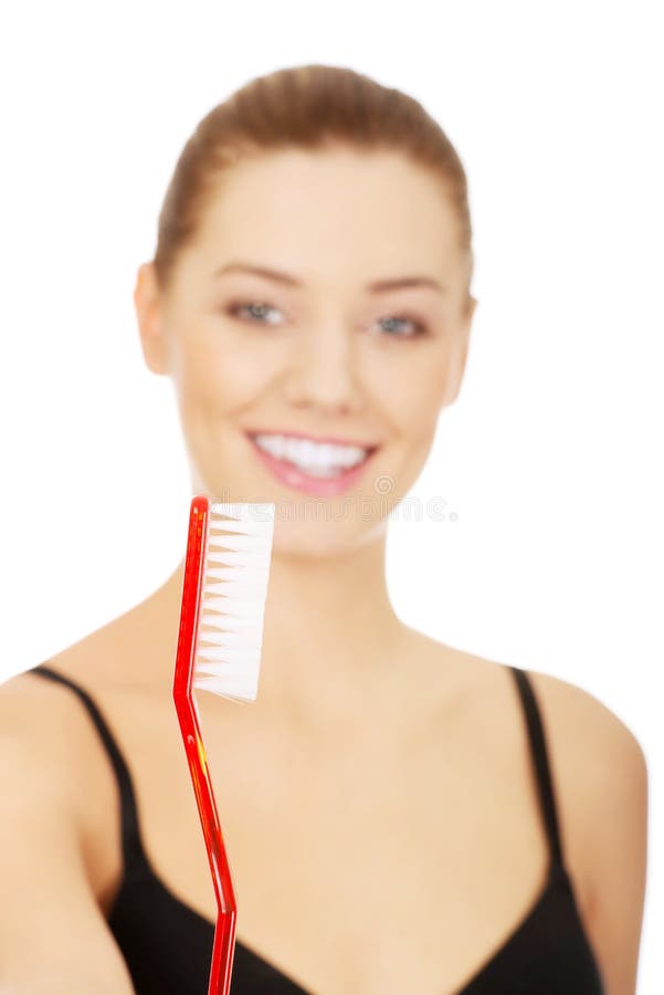 Woman with Oversized Toothbrush. Stock Photo - Image of face, caucasian ...