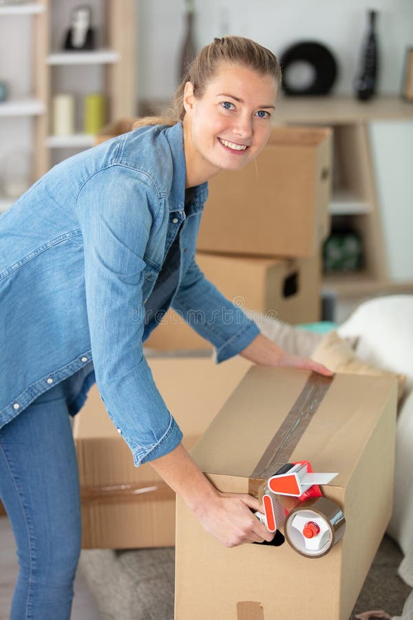 Woman Packing Boxes for Moving Home Stock Image - Image of relocation ...