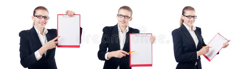 The Woman with Pad Isolated on White Stock Photo - Image of collage ...