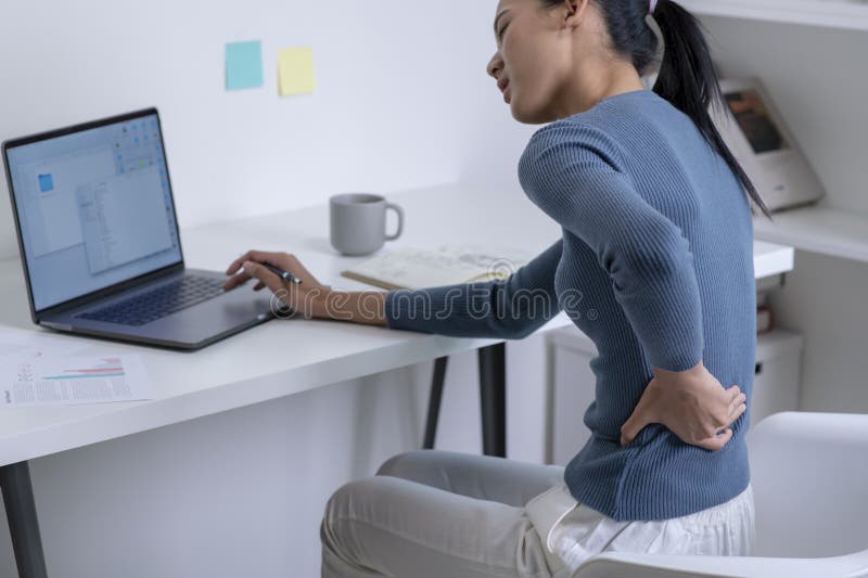 Woman Pain with Back Pain Ache from Computer Work Stock Photo - Image ...