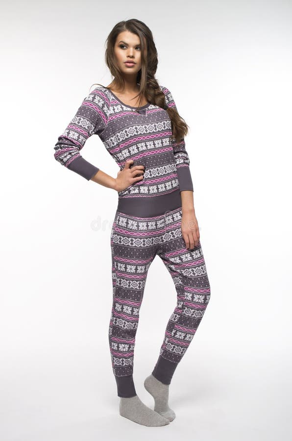 Woman in pajamas stock image. Image of night, knitwear - 37537395