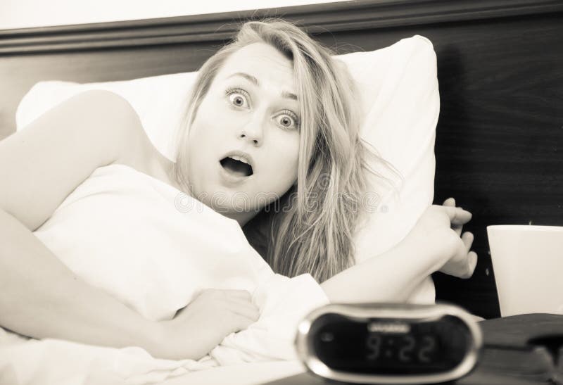 Woman in Panic Looks at Clock Stock Image - Image of clock, woman ...