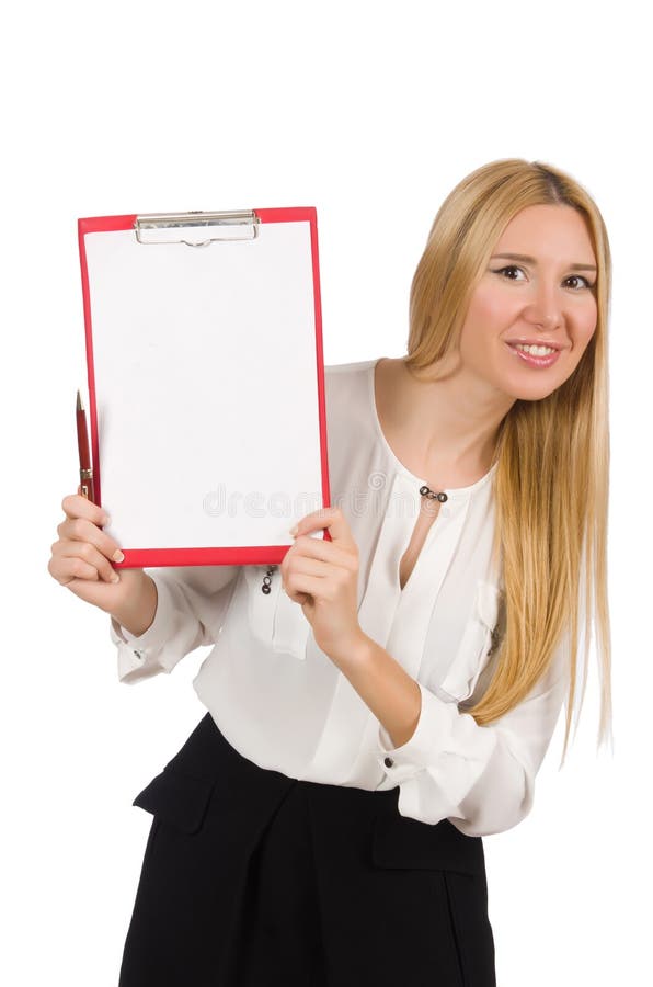 Woman with Paper Binder Isolated Stock Photo - Image of home, lady ...