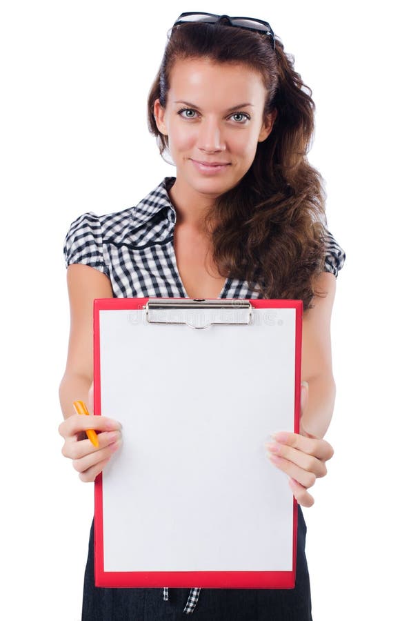 Woman with Paper Binder Isolated Stock Image - Image of business ...