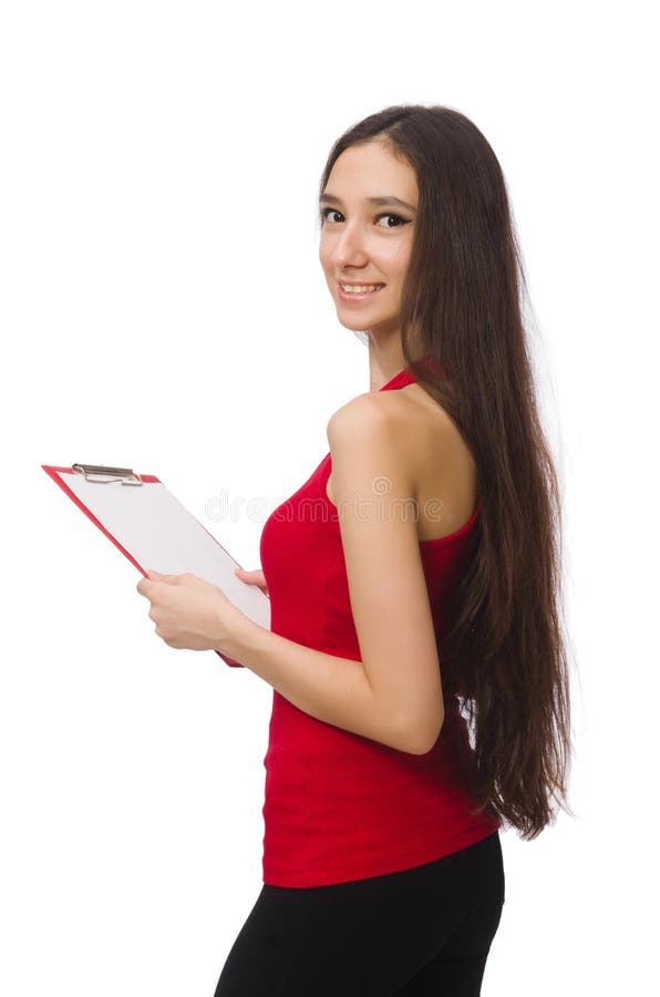 The Woman with Paper Pad Isolated on White Stock Image - Image of shape ...