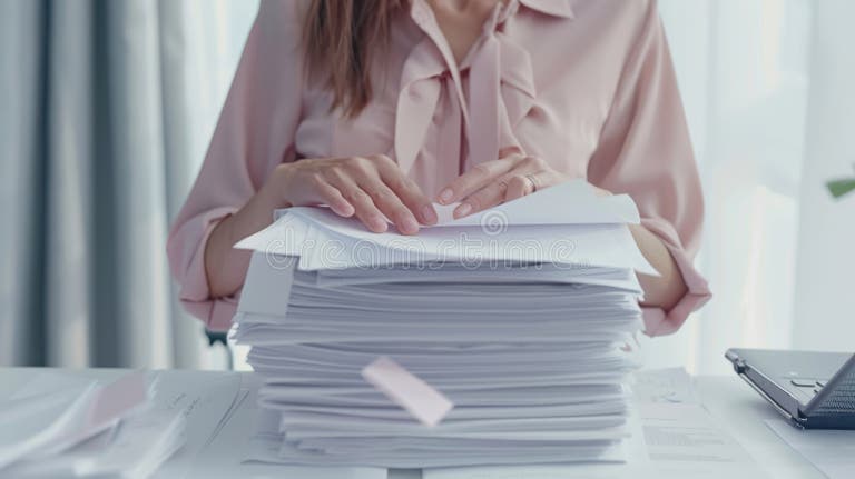 The Woman with Paperwork Stack.AI Generated Image Stock Image - Image ...