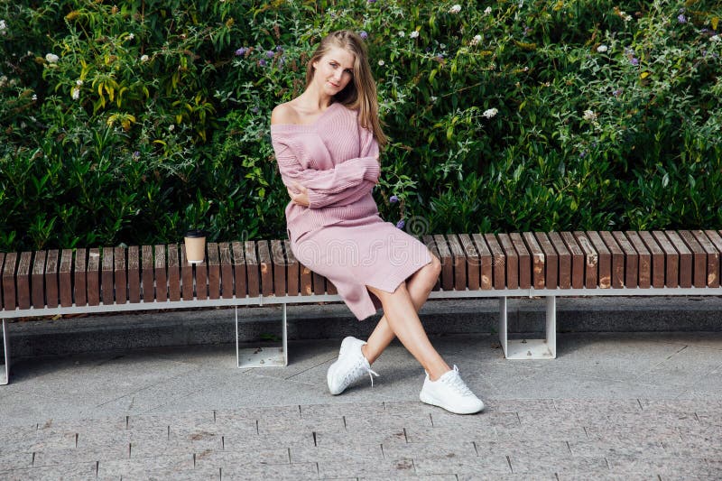 Woman on a Park Bench Walk on the Street Rest Stock Image - Image of ...