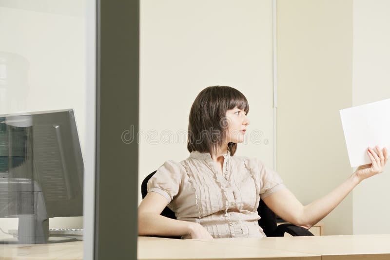 Woman passing paper stock image. Image of computer, formal - 23953701