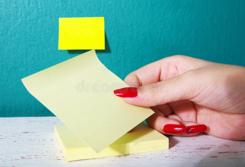 Woman paste note stock image. Image of advert, appointment - 24692089