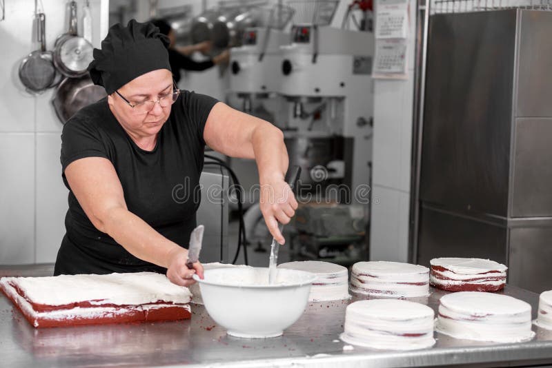 Woman Pastry Chef Making Cakes at the Pastry Shop. Stock Photo - Image ...