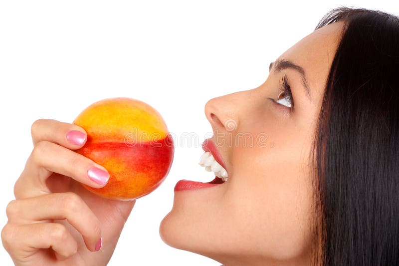 Woman with peach stock photo. Image of natural, girl, mouth - 4638368