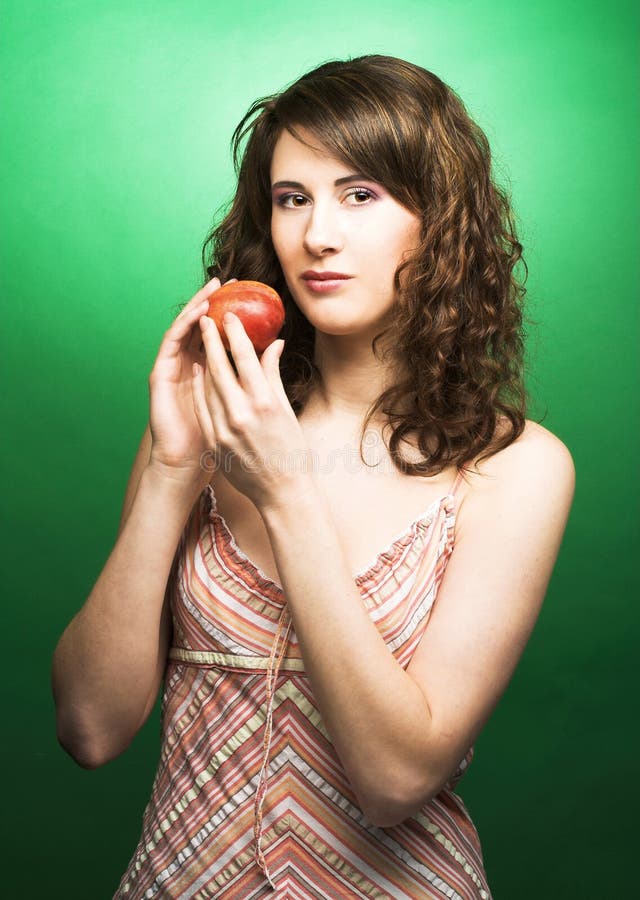 Woman with peaches stock photo. Image of beauty, cheerful - 32648084