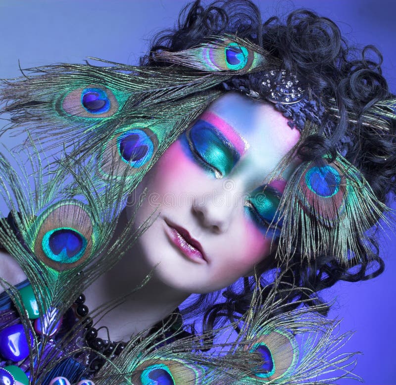 Woman in peacock image. stock image. Image of gorgeous - 37122313