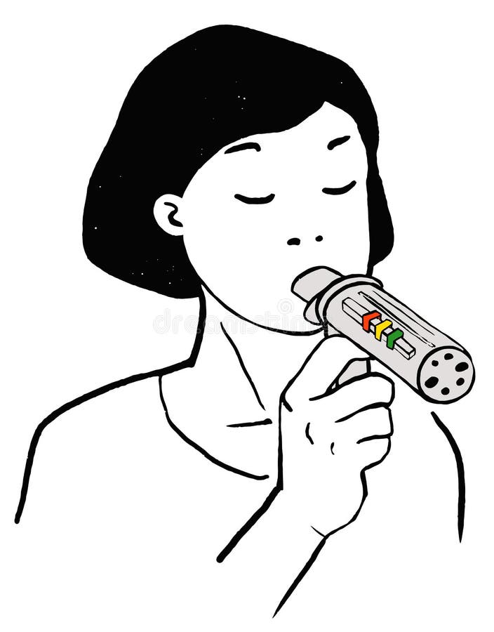 Woman with a Peak Flow Meter Sketch on White Background Doodle Stock ...