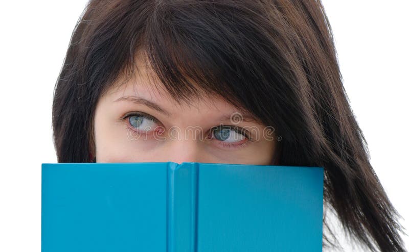 Woman Peeking Over Edge of Book Stock Photo - Image of peer, book: 18991360