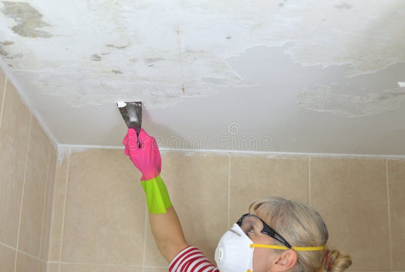 Woman Peeling a Ceiling stock photo. Image of flat, grunge - 84160356