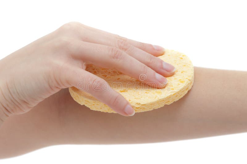 Woman Peeling Her Hand with a Sponge Stock Image - Image of clean ...