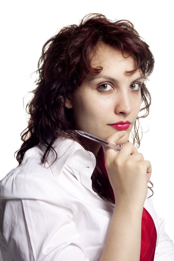 Woman with Pen stock photo. Image of business, wavy, student - 15384140
