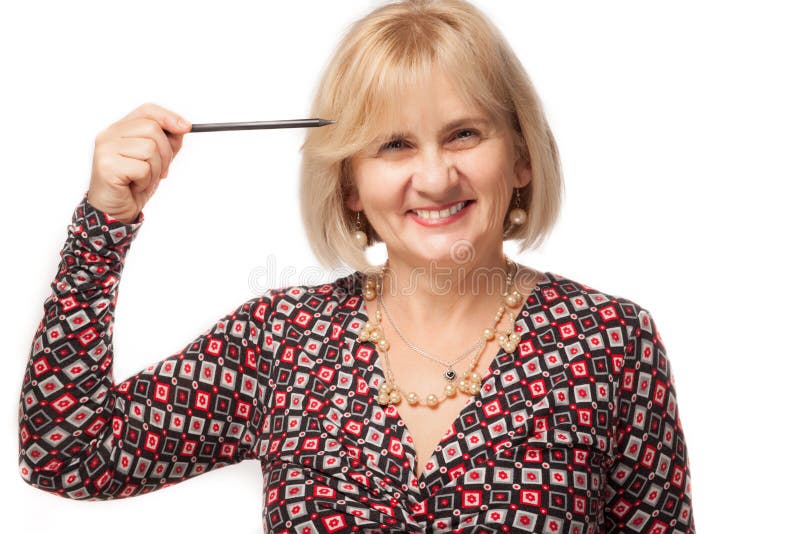 Woman with pen stock image. Image of dress, isolated - 28975895