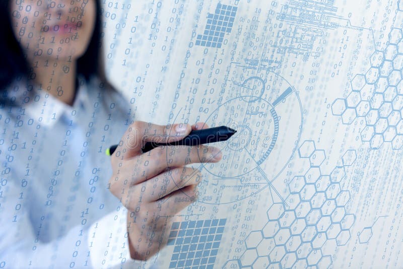 Woman pen touch chart data stock photo. Image of girl - 53914258