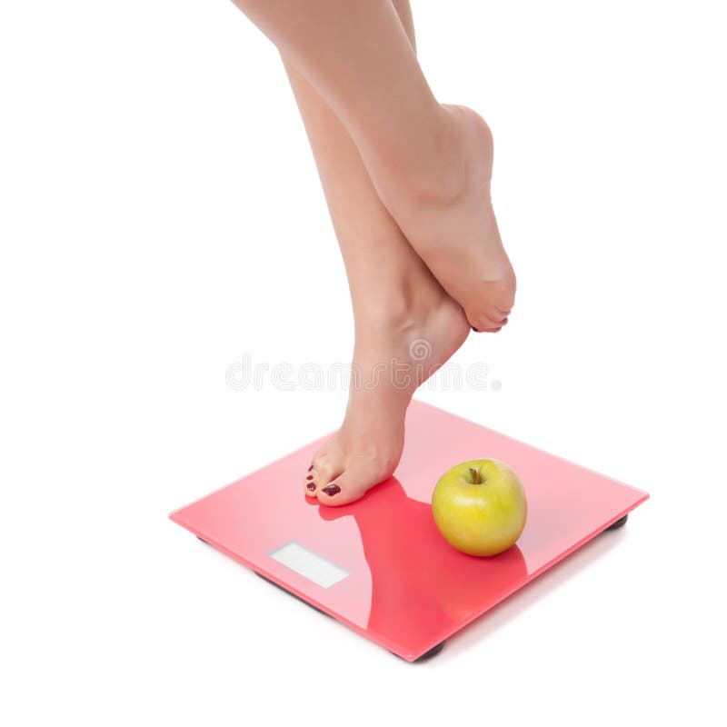 Woman Perfect Shaped Legs on Scale with Apple Stock Photo - Image of ...