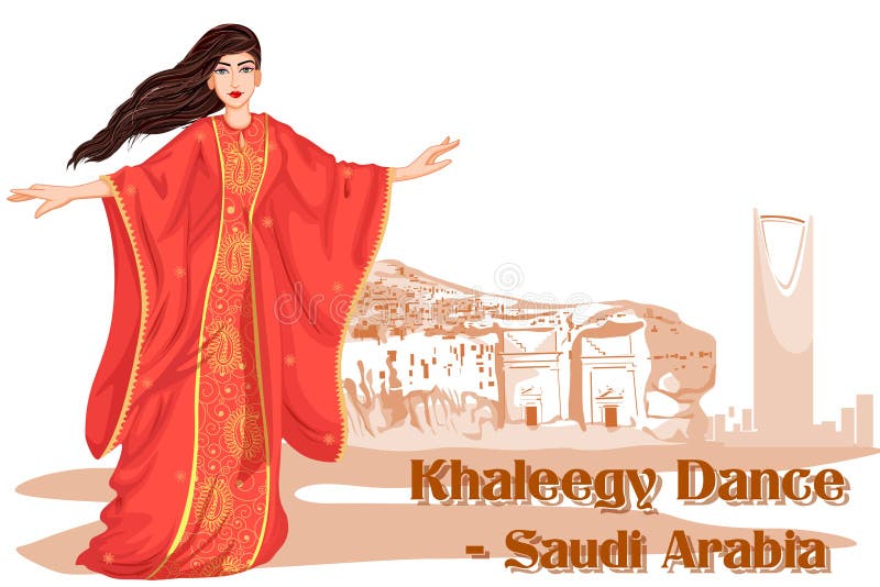 Woman Performing Khaleegy Dance of Saudi Arabia Stock Vector ...