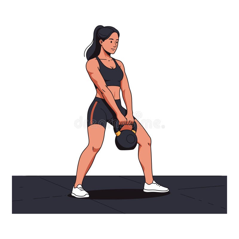 Woman Exercising with Kettlebell Weight Training Workout Fitness ...