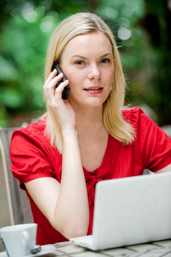 Woman with Phone stock photo. Image of individual, laptop - 14287424