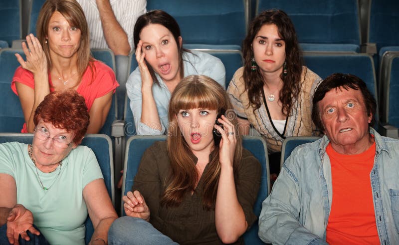 Woman on Phone Call in Theater Stock Photo - Image of caucasian, angry ...