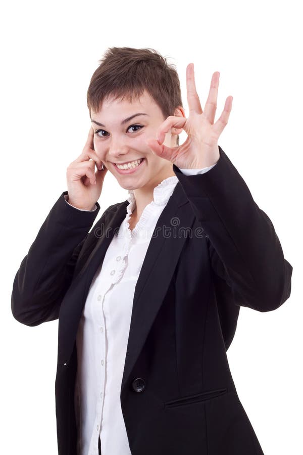 Woman with phone making ok stock photo. Image of happy - 16586860