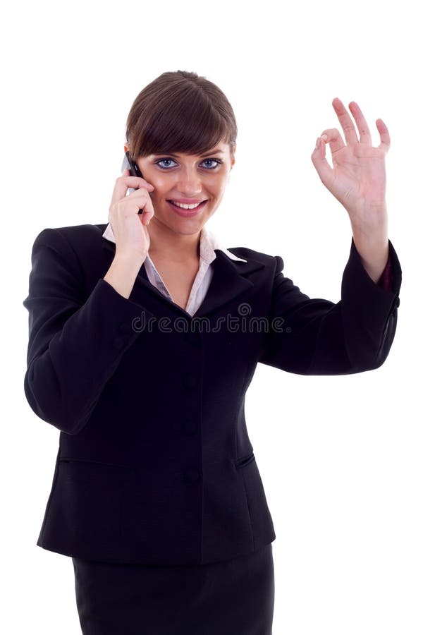 Woman with Phone and Ok Gesture Stock Photo - Image of okay, gesture ...
