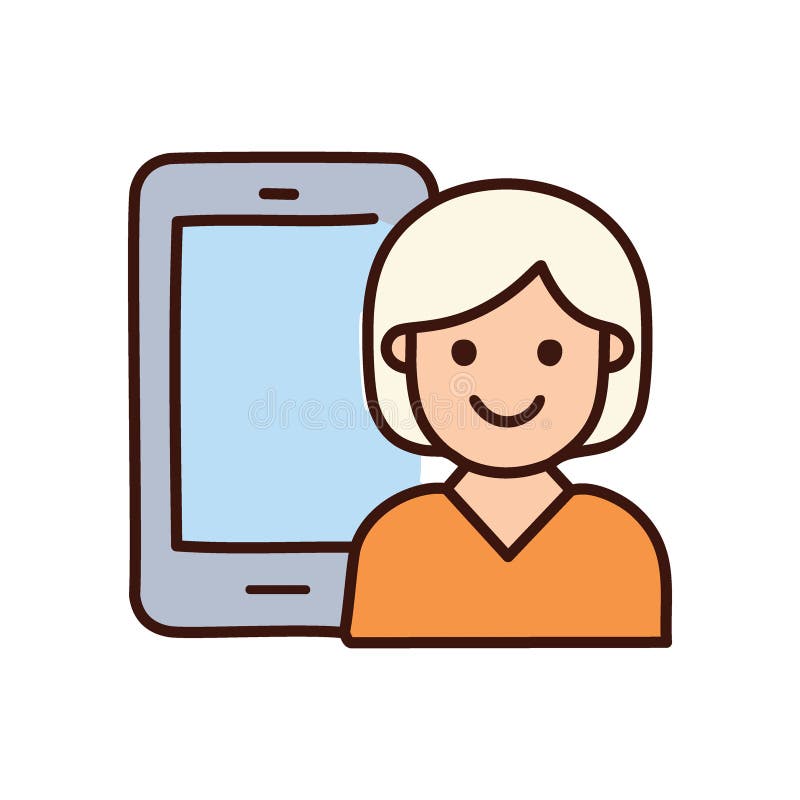 Woman Phone Screen. Smiling Woman Character with a Phone, Representing ...