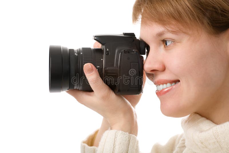 Woman holding camera stock image. Image of blonde, spring - 92417