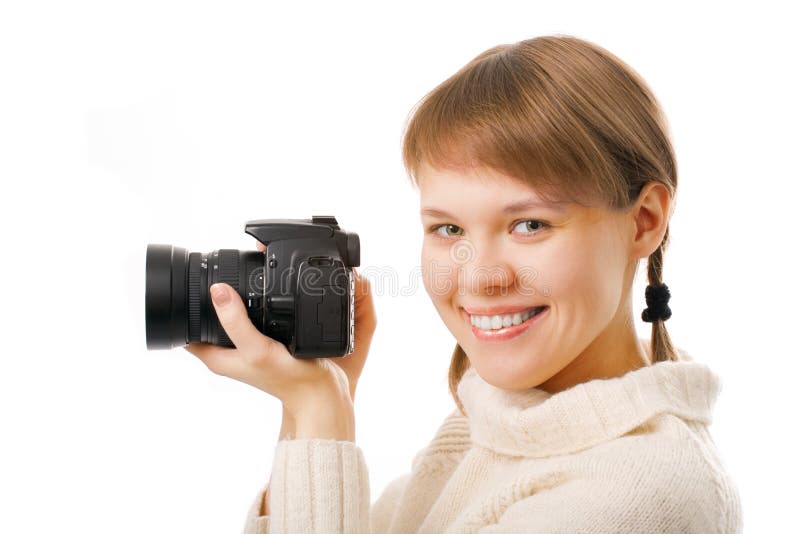 Smiling Senior Woman with Camera Stock Image - Image of senior, cutout ...