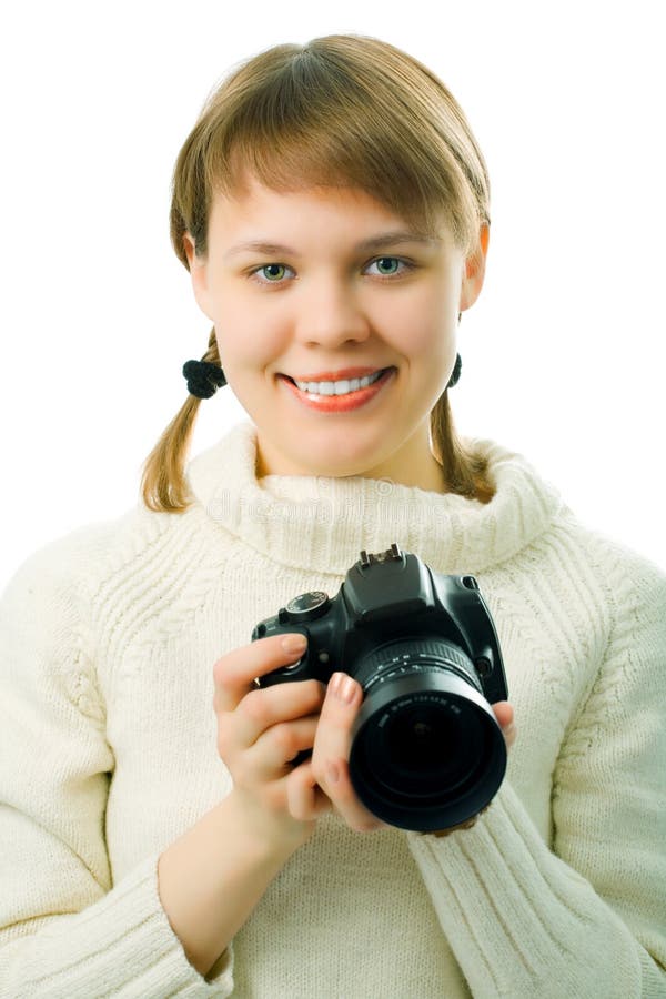 Woman with photo camera stock image. Image of model, girls - 4193505