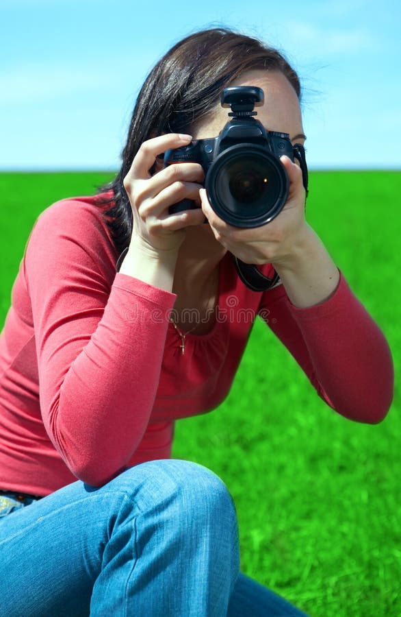 Woman photographer stock image. Image of beautiful, sunlight - 5321573