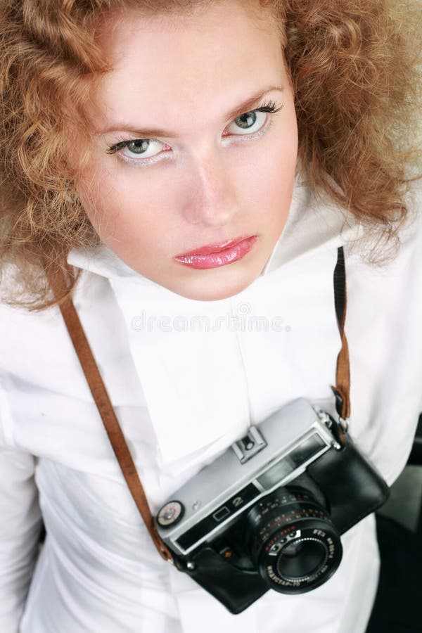 Woman Photographer with Camera Stock Image - Image of attractive ...